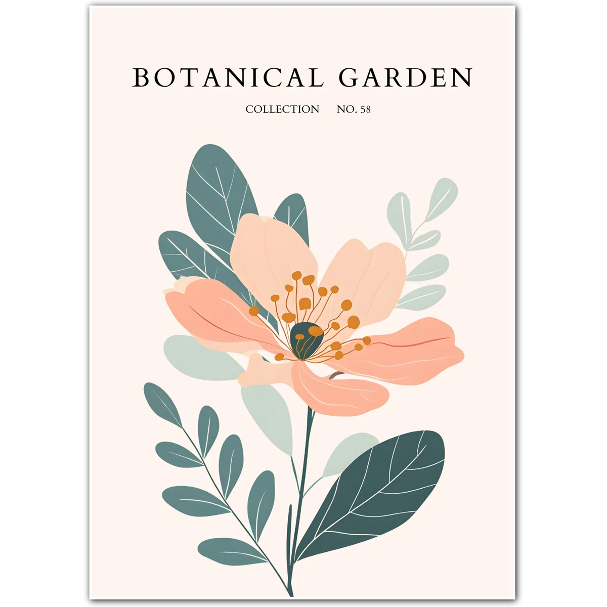 Peach Blossom Poise – Elegant Floral Line Art Print – Jazz It Up Art