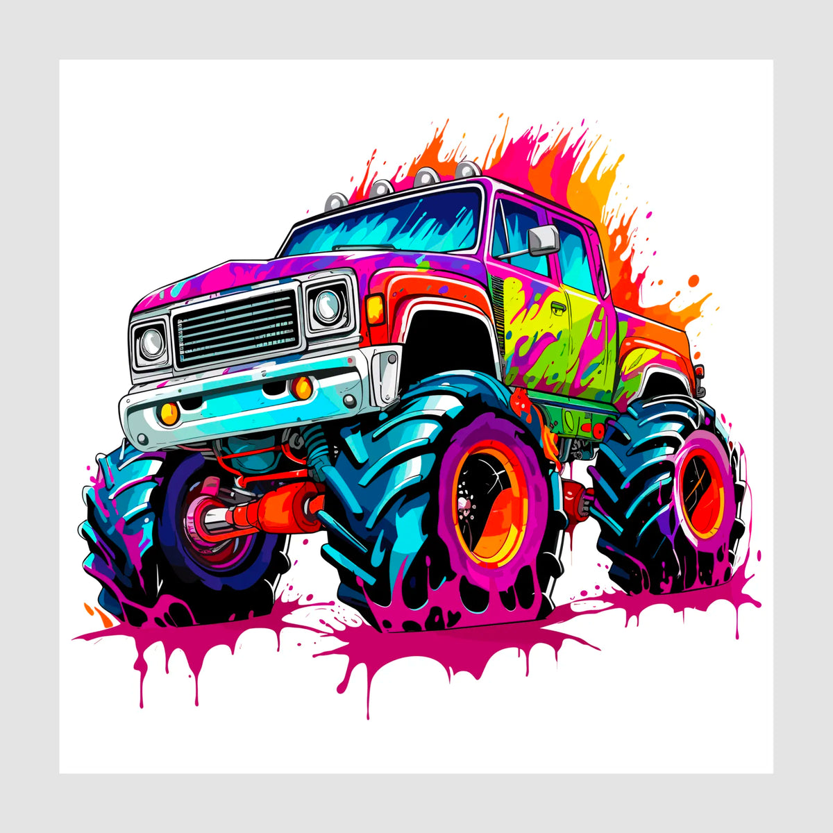Eye Catching Paint Explosion Monster Truck Art Print – Jazz It Up Art