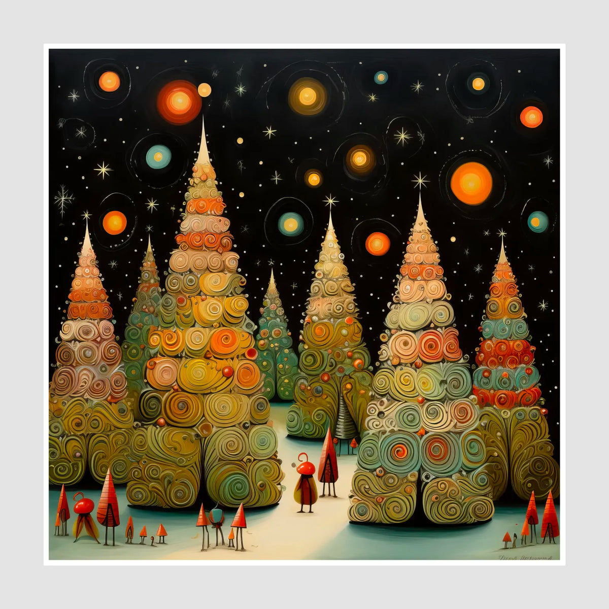 Rustic Gold & Orange Christmas Trees Art Print – Jazz It Up Art